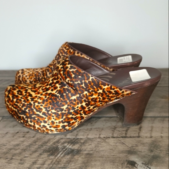 Dansko | Shoes | Dansko Rae Pony Hair Leopard Print Heeled Clogs | Poshmark